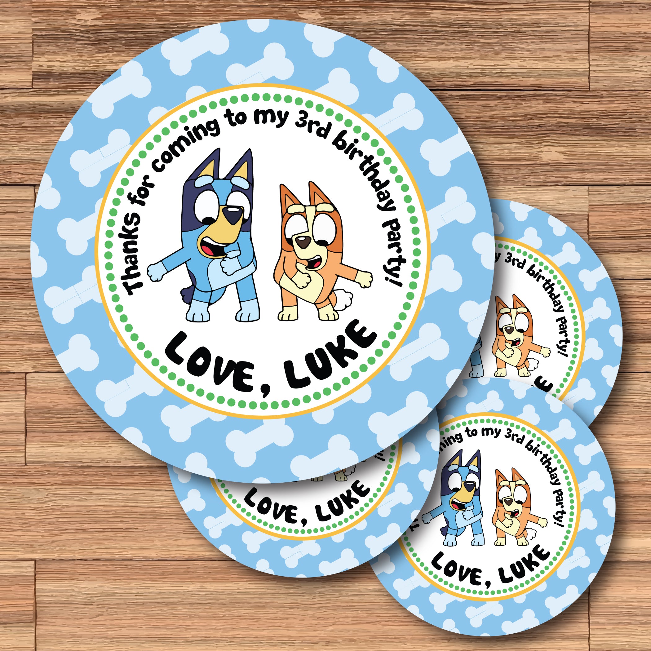 BLUEY Personalized Stickers for Gift Bags, Party Favors! Printed or Di ...